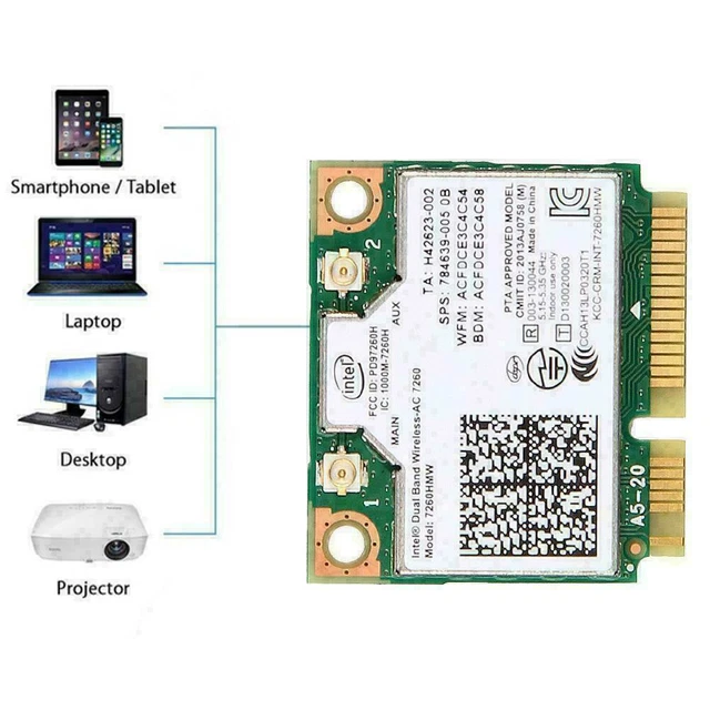 INTEL WIRELESS-AC 7260HMW Network Card Half Mini PCIe Card Wifi Q4C9 ...