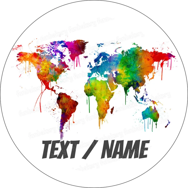 MAP WORLD EARTH Cake Topper Party Deco Edible Custom Personalised Name ...