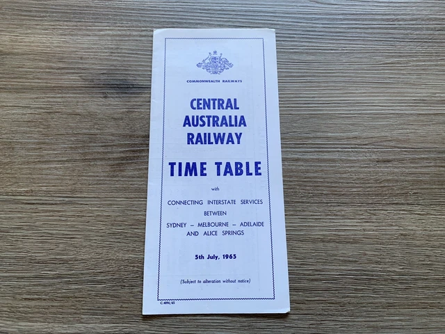 VINTAGE 1965 CENTRAL Australia Railway Schedule Railroad Timetable £6. ...