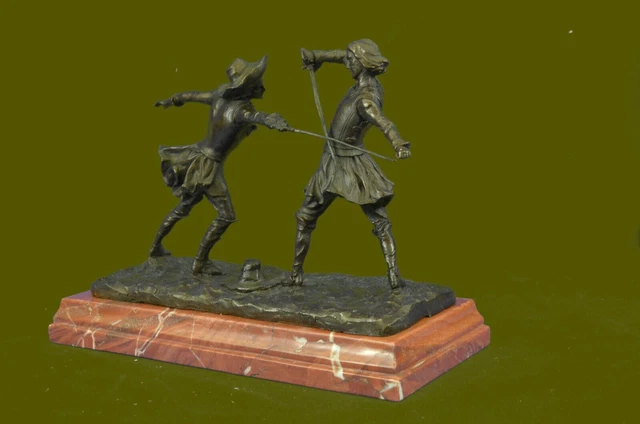 SIGNÉE JEAN LA Deux Mâle Fencer Bromze Sculpture Marbre Statue Figurine ...