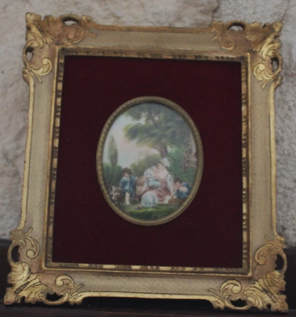 TABLEAU MINIATURE ANCIEN "L'heureuse Mère" d'après Boucher EUR 90,00 ...