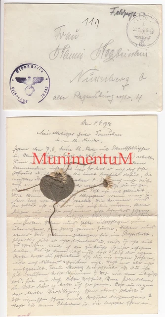 FELDPOST 1940 PIONIER-BATAILLON 296 Hans Holzbeierlein "Blumenstrauß ...
