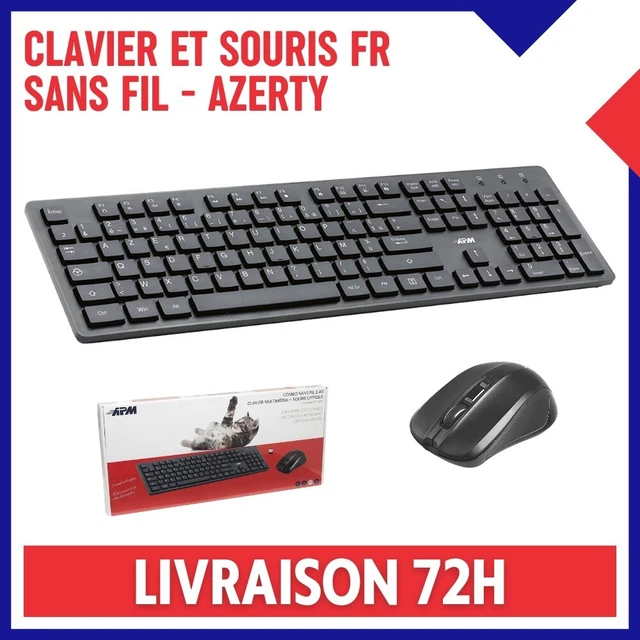 PACK CLAVIER AZERTY et Souris Sans Fil Optique 2.4G Compatible Windows ...