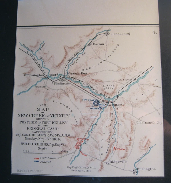 ANTIQUE HOTCHKISS CIVIL War Map Rosser Cavalry Capture:Fort Kelly New ...