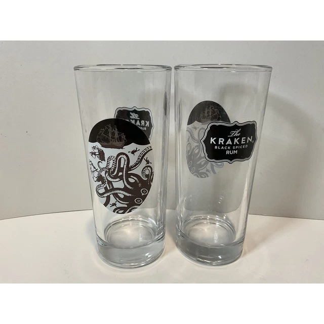THE KRAKEN BLACK Spiced Rum Glass Set Octopus Ship Nautical Design £16. ...