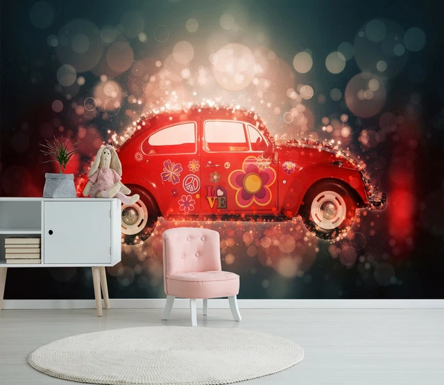 3D CARTOON RED Car O33356 Transport Wallpaper Mural Self-adhesive ...