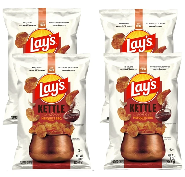 LAY'S KETTLE COOKED Potato Chips MESQUITE BBQ Crisp Classic Smokey 8 oz ...