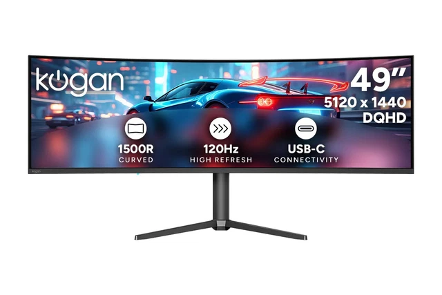 KOGAN INFINITY 49& Curved Ultrawide Dual QHD 5K 120Hz 1ms Freesync USB ...