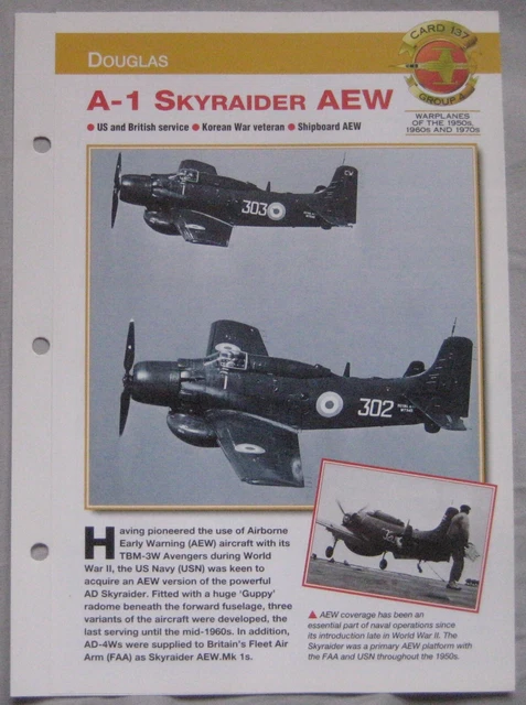 AIRCRAFT OF THE World Card 137 , Group 4 - Douglas A-1 Skyraider AEW £2 ...
