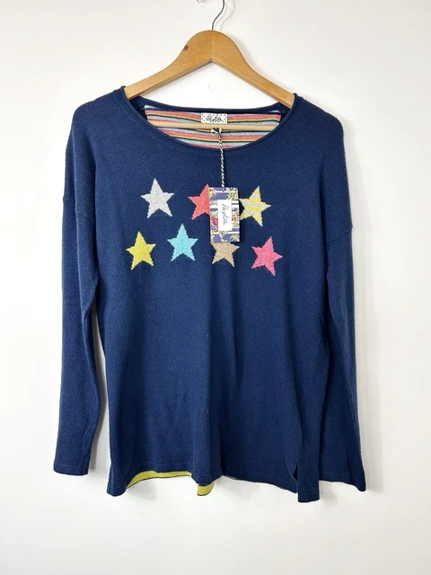 HAYTON NAVY BLUE Multicolour Stars Intarsia Cotton Wool Knit Jumper S ...