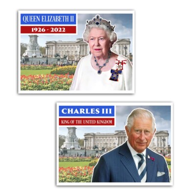 2 PACK QUEEN Elizabeth II King Charles III Buckingham Palace Royal ...