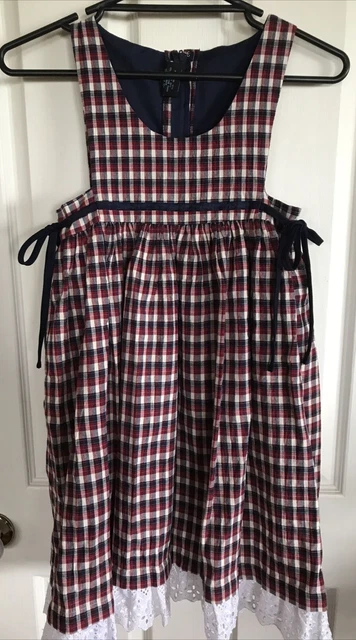 LYNDON PINAFORE CHILDS Dress Blue Red and White Checked White Lace Size ...