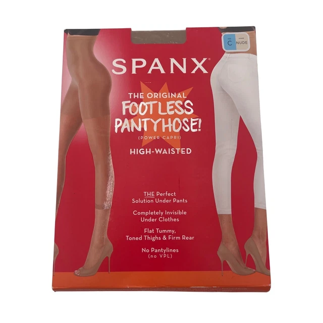 SPANX ORIGINAL FOOTLESS Pantyhose High Waisted Shaper Capri Nude Size C ...