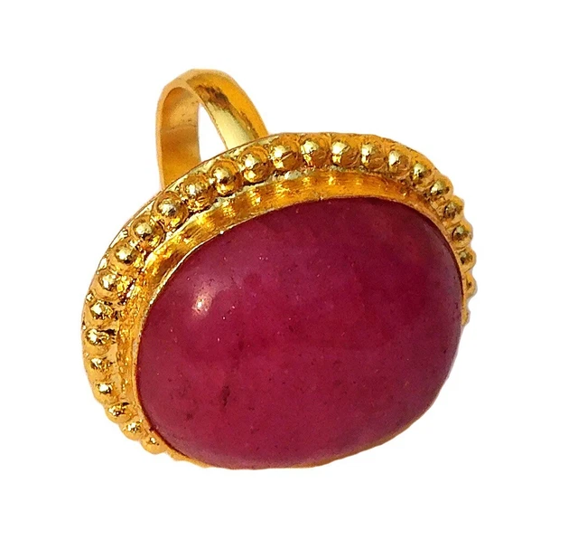 DYED RUBY RINGS Gold Plated Handmade Big Ring Size-5 Rare Gemstone ...