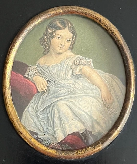 ANTIQUE 19TH C Portrait Miniature Baxter Colour Print So Tired! No ...