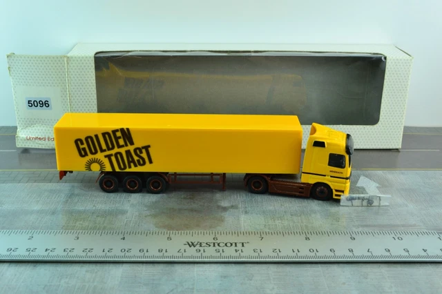SCHUCO MERCEDES ACTROS Tractor Trailer Truck GOLDEBN TOAST 1:87 Scale ...