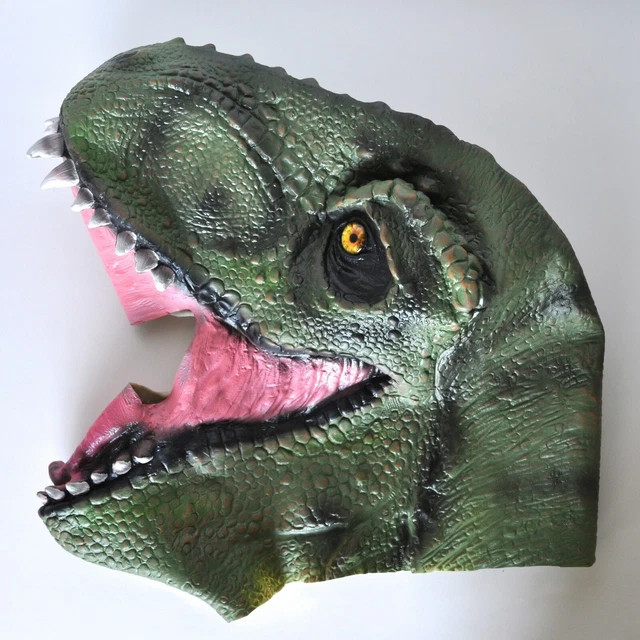 ADULT DINOSAUR MASK Green Latex Realistic Full T-Rex Head Halloween ...