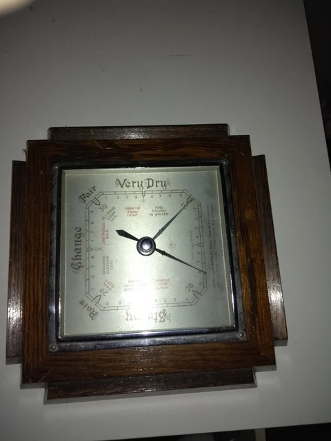 VINTAGE ANTIQUE SOLID Oak Wood Wall Barometer/Thermometer Scientific H ...