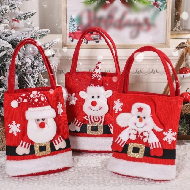 FESTIVE FELT GIFT Sacks with Santa and Snowman Candy Bag Festive Treat ...