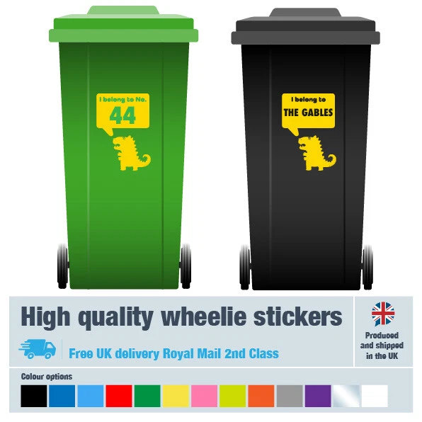 WHEELIE BIN STICKERS labels decals with house number / name - 14 colour ...