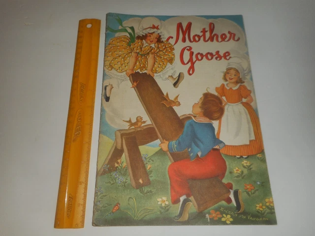 MOTHER GOOSE NURSERY Rhymes Eileen Fox Vaughan 1949 WHITMAN Linen ...