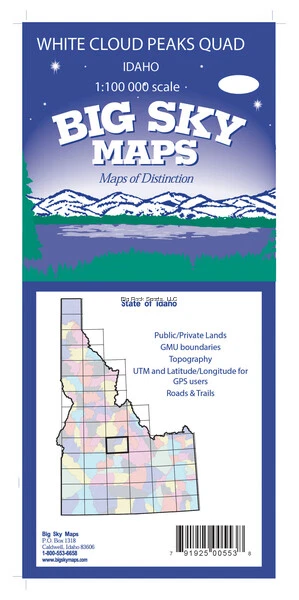BIG SKY MAPS White Cloud Peaks Quad Idaho Topography Map, Rivers ...