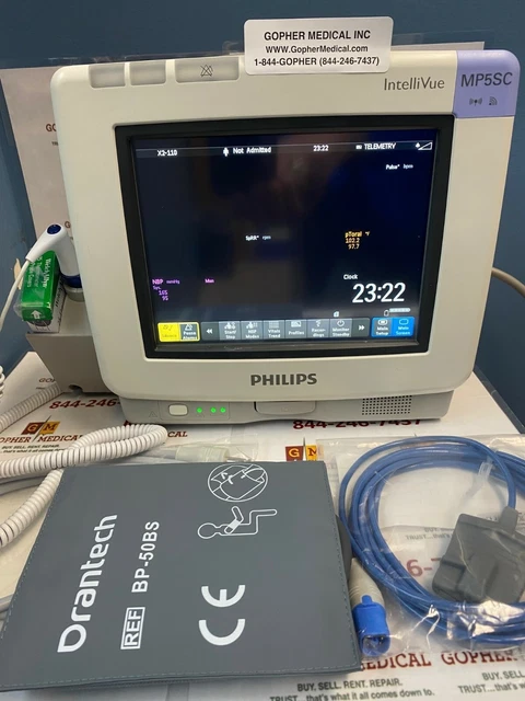 PHILIPS MP5SC PATIENT Monitor Rev L w/NIBP,SP02, TEMP, Wireless and SRR ...