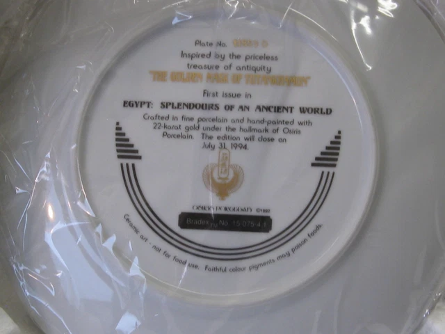 OSIRIS PORCELAIN THE golden mask of Tutankhamun Collectors plate 22 ...