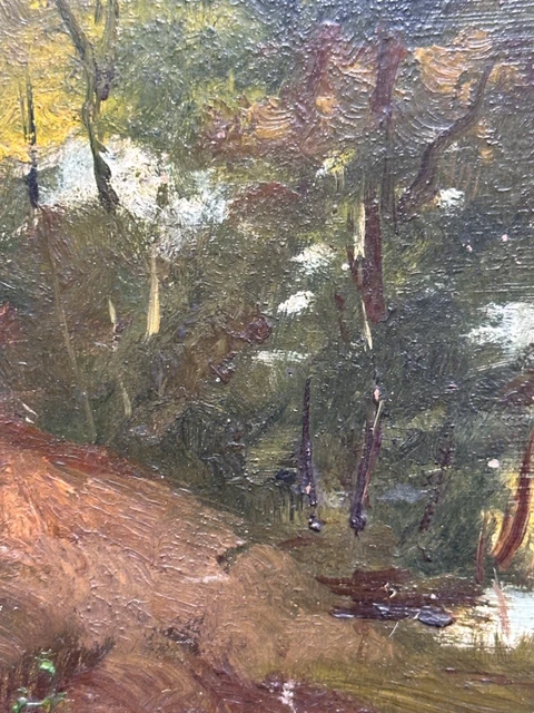 ANTIQUE PAINTING 19 Th School Barbizon Landscape Raised Animated ...