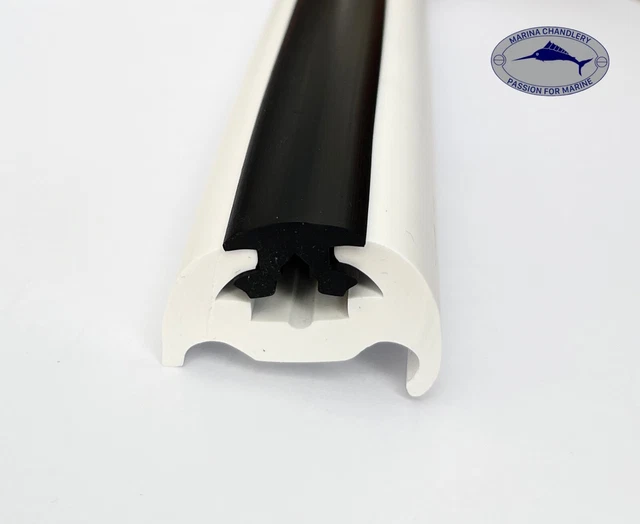 BOAT RUBBING STRAKE D Fender Profile 36Mm White With Black Pvc 15 Meter ...