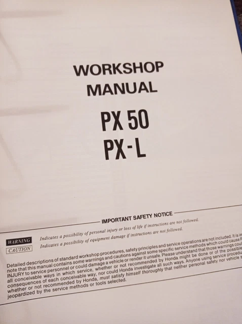 HONDA PX50 PXL Genuine Factory Workshop Manual £9.50 - PicClick UK