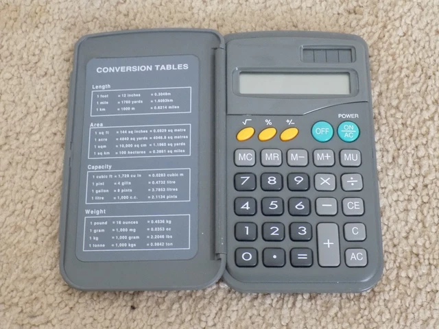 BASIC CALCULATOR W/BUILT in Conversion Table Cheat Sheet--FREE SHIPPING ...