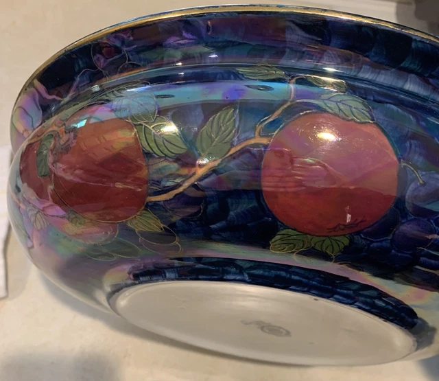 VINTAGE LUSTERWARE BOWL Blue Maling Coronet Newcastle On Tyne Gold Trim ...