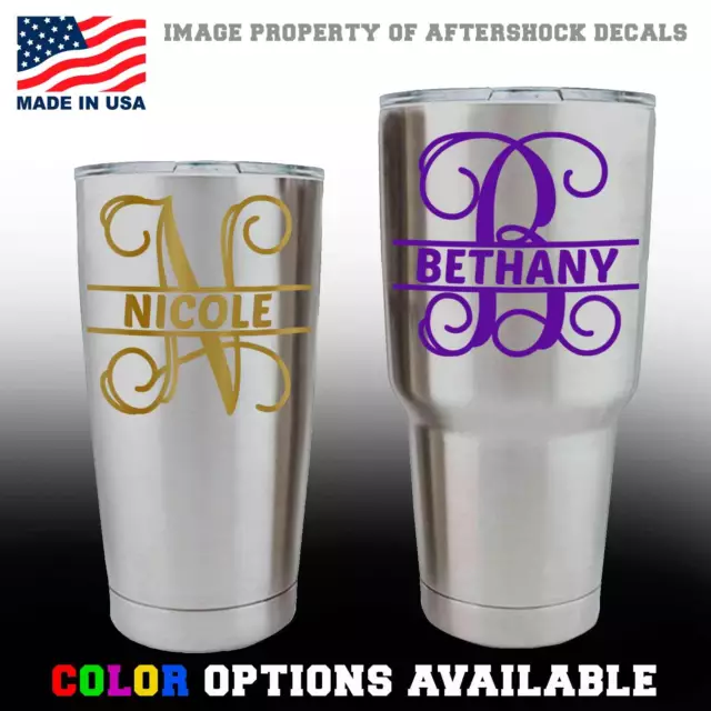 Monogram Split Vine Initial Name Decal Sticker For Yeti Tumbler Cup Mug