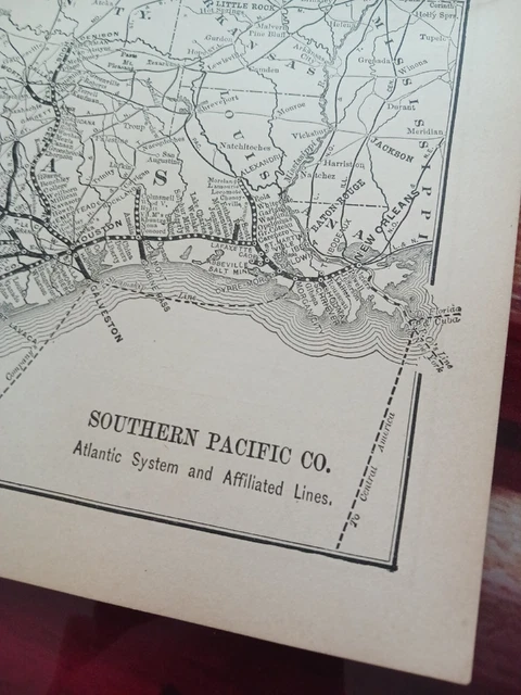 1891 TRAIN ROUTE map SOUTHERN PACIFIC RAILROAD Atlantic System Lozier ...