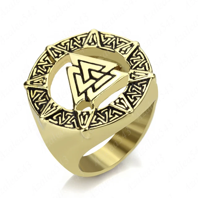 MEN'S GOLD VALKNUT Odin’s Symbol of Norse Viking Warriors Stainless ...