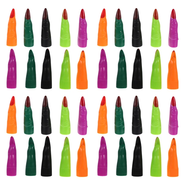 50 PCS SPOOKY Fake Finger Witch Fingernail Flicker Impress Neon Polish ...