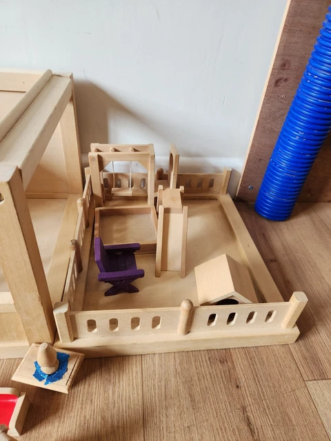 3 STOREY WOODEN ELC Dolls House with garden, furniture & figurines £30. ...