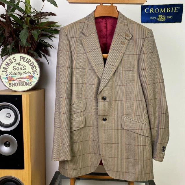 CROMBIE (40L) WINDOWPANE Glen TWEED Modern Sport Coat Jacket Blazer ...