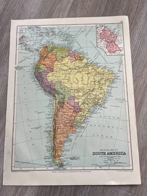 1940 LARGE GEORGE philip map - political map of south america £24.99 ...