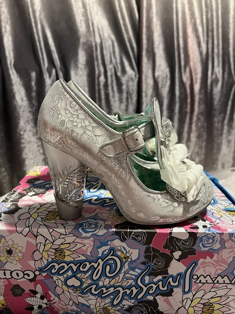 IRREGULAR CHOICE SIZE 5 Floral Silver Paisley print Perspex Heels £29. ...