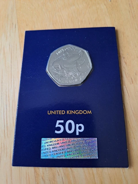 RARE COLLECTABLE 50P 2024 COIN " DIPLODOCUS DINASAUR " CERTIFIED BU 50p ...