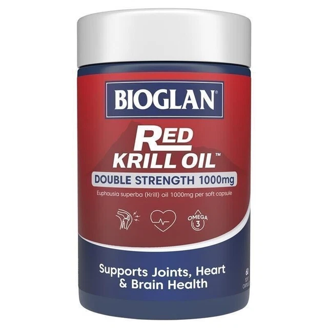 BIOGLAN RED KRILL Oil 1000mg Omega 3 Fish Oil Fatty Acid DHA EPA 60 ...