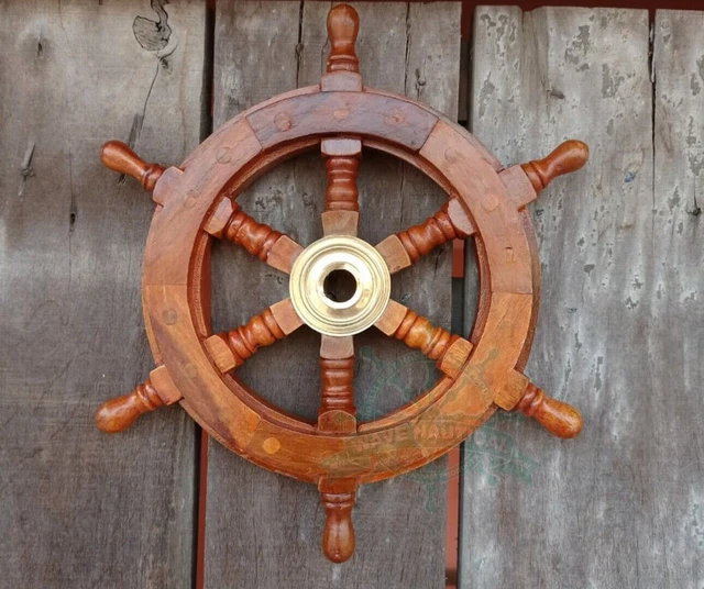 12 &NAUTIQUE EN bois laiton roue de bateau pirate mur décor Marine bateau... EUR 40,03 - PicClick FR