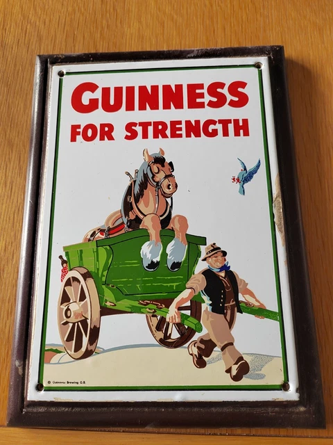 ORIGINAL ENAMEL GUINNESS Sign 'Guinness for Strength' Horse & Cart 25.5 ...
