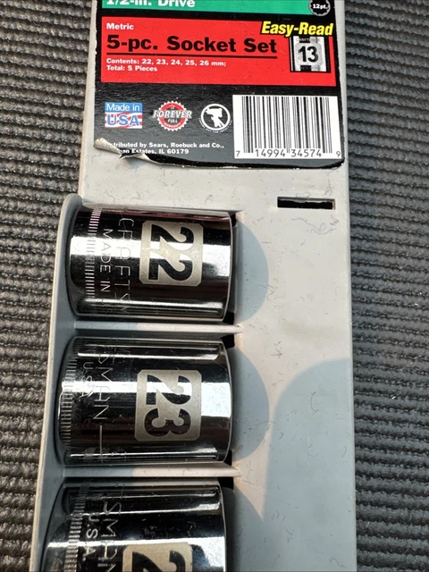 SEARS CRAFTSMAN TOOLS USA 1/2 Drive 5pc Metric Easy Read Socket Set 22 ...