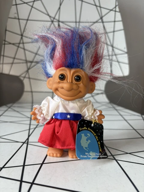 VINTAGE 1990'S RUSS Troll USA AROUND THE WORLD Toy 4.5" Figure with tag ...