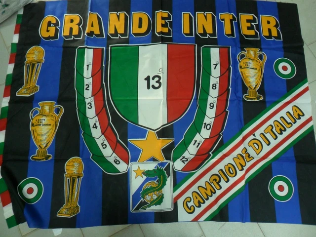 BANDIERA INTER INTERNAZIONALE GRANDE INTER 13 SCUDETTI ANNI 80 130 x ...