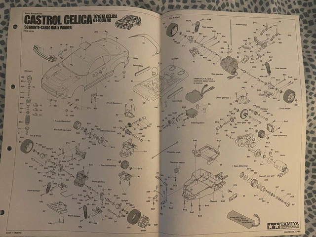 TAMIYA ORIGINAL EXPLODED Diagram Tamiya Service Guide Castrol Celica ...
