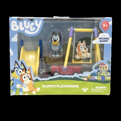 BLUEY PARK MINI Spielset mit 2,5 Zoll blauer Figur roter Wagen Schaukel ...